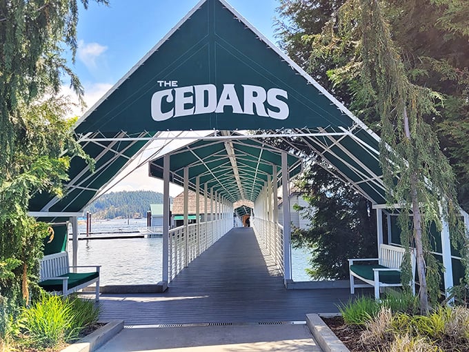 Ahoy, seafood lovers! The Cedars' charming walkway invites you to a nautical feast on Lake Coeur d'Alene.