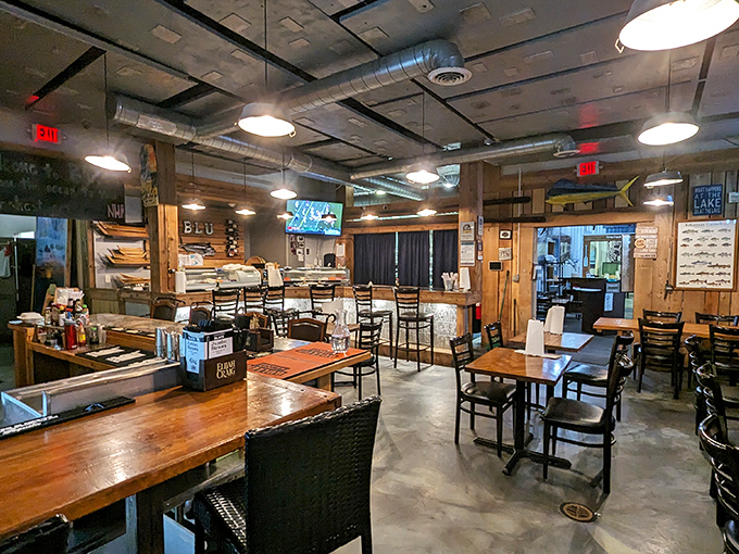 "Step inside and you're transported to a cozy coastal hangout. The rustic-chic interior feels like your favorite beach shack got a makeover from Chip and Joanna Gaines."