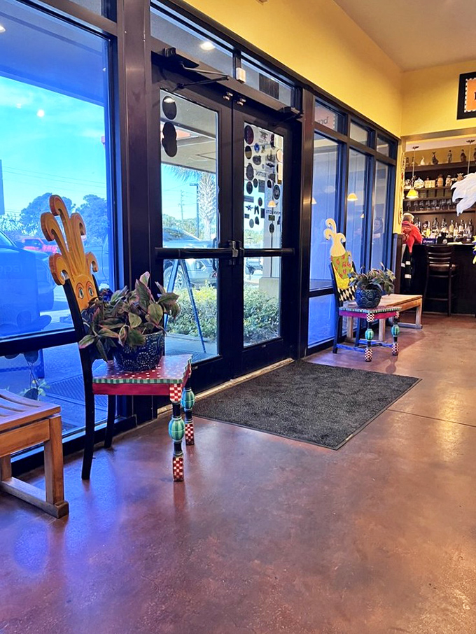 Step inside and let the quirky charm wash over you. It's like your cool aunt's kitchen got a makeover from a whimsical decorator with a penchant for checkered patterns.