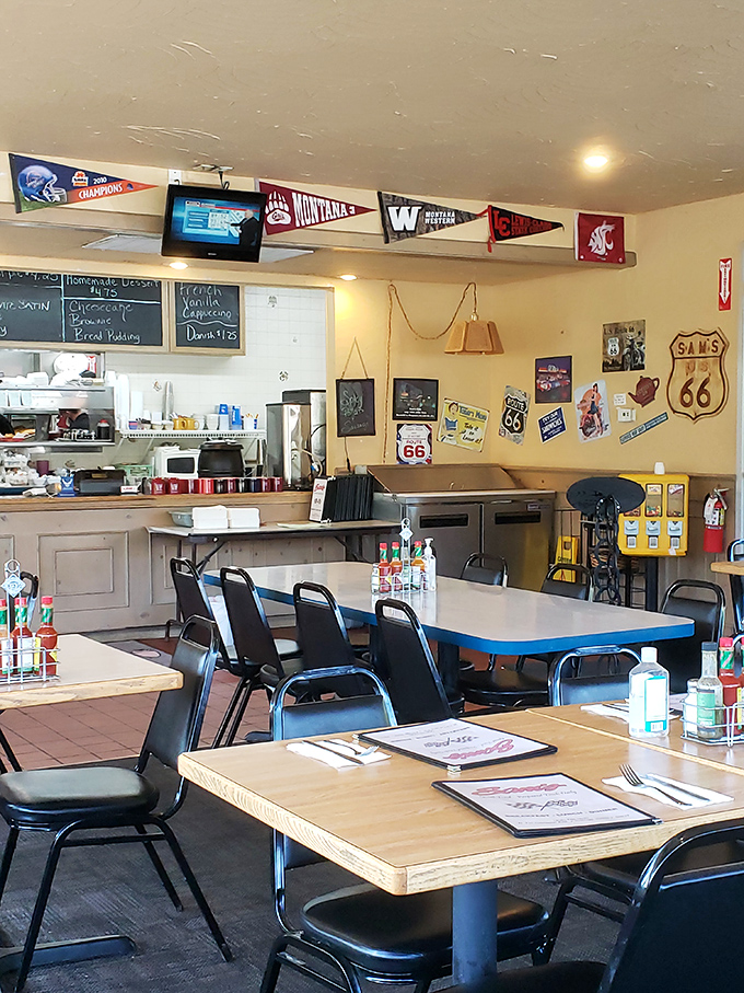 Step into a time capsule of comfort! Sam's interior is a delightful mishmash of local memorabilia and classic diner charm.