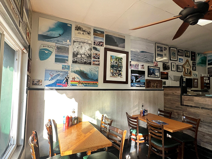 Wall-to-wall waves and breakfast all day! Sugar Shack's interior is a visual feast of surfing memorabilia that'll have you dreaming of catching the perfect curl.