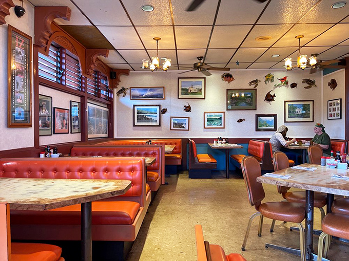 Step into a time capsule of culinary nostalgia. Red vinyl booths and local artwork transport you to a simpler time when calories didn't count and coffee flowed freely.