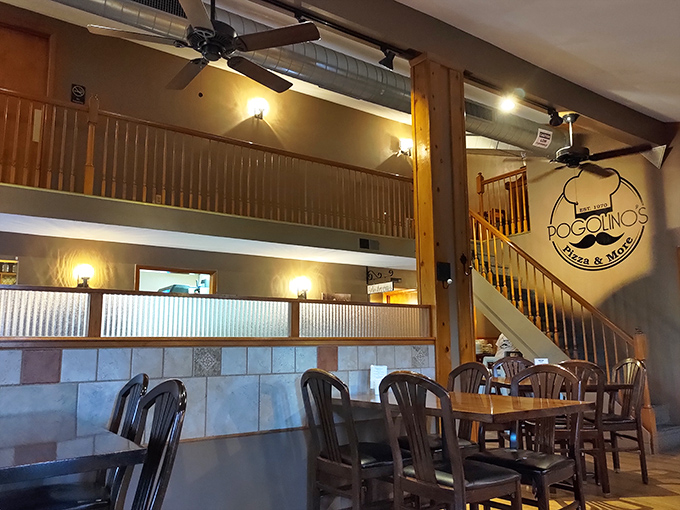 Step into pizza paradise! This cozy dining room is where thin-crust dreams come true, with a dash of old-school charm.