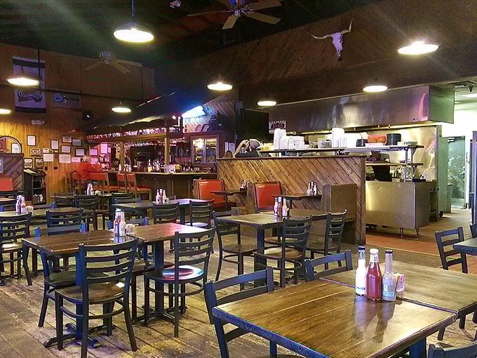 Step into flavor town! This cozy interior, with its rustic charm, sets the perfect stage for your meaty adventure.