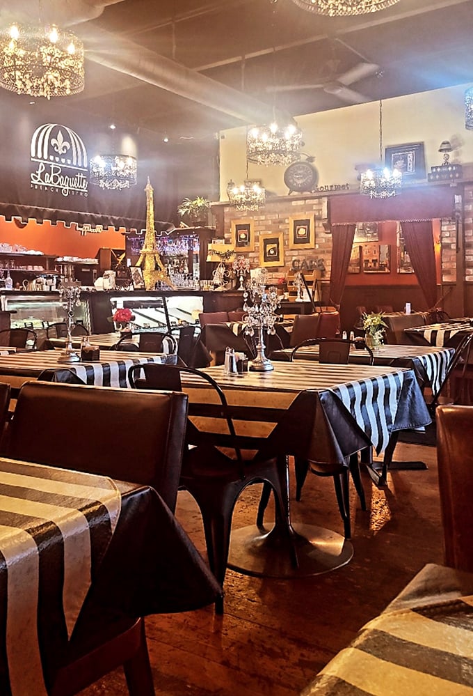 Step inside and voilà! You're transported to a cozy Parisian bistro, complete with twinkling chandeliers and Eiffel Tower dreams.