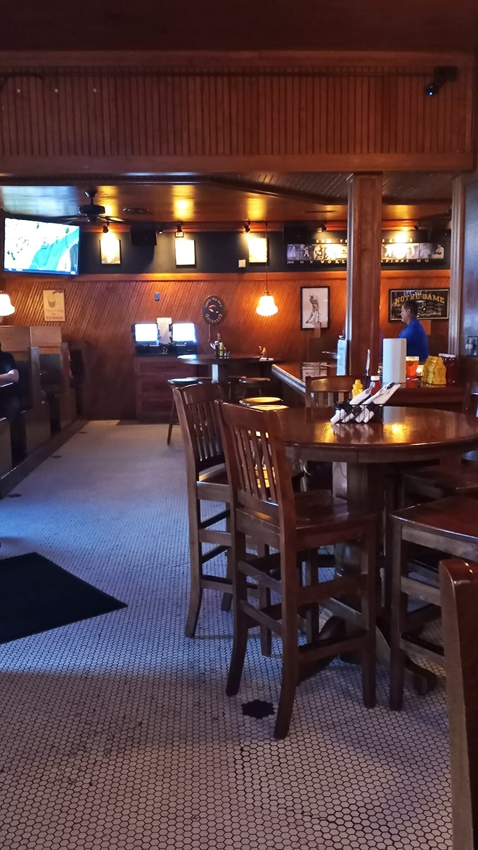 Step into Francie's, where the wood paneling whispers tales of countless meals shared, and Notre Dame memorabilia cheers you on to culinary victory.