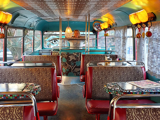 Step inside and you're transported to a whimsical world where British charm meets Asheville quirk. It's like Mary Poppins opened a coffee shop!