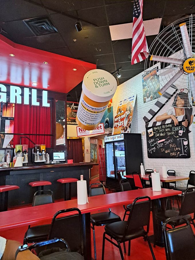 Step into a world where calories don't count. This diner-meets-hospital decor is your first clue that normal dining rules don't apply here.