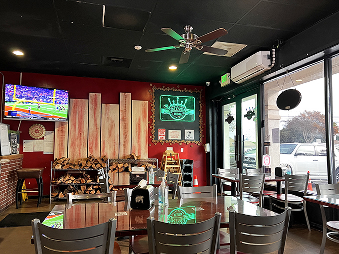 Step into BBQ heaven! This cozy interior, complete with rustic wood accents and neon signs, sets the stage for a finger-lickin' good time.