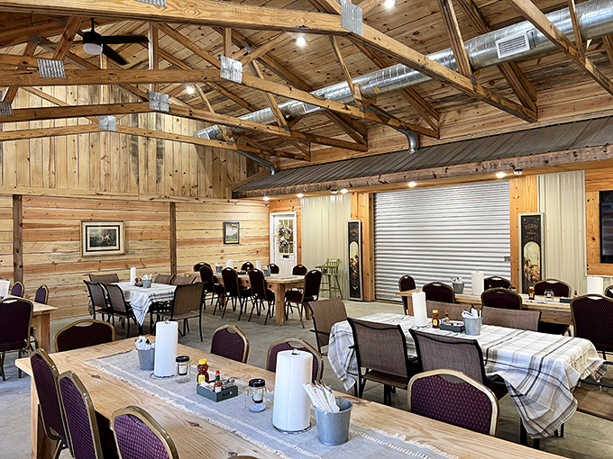 Step inside and prepare for a feast for the senses. The exposed beams and wooden walls make you feel like you're dining in a cozy log cabin.