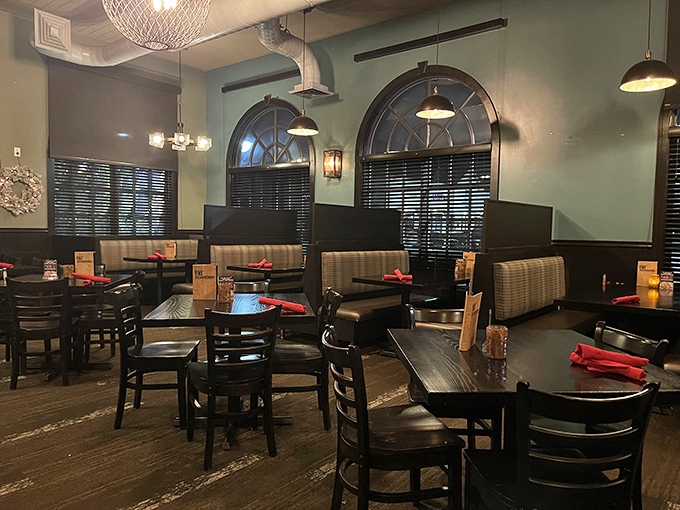 Step inside and you're transported to a cozy captain's quarters. Dark wood, soft and lighting create an atmosphere that's equal parts classy and comfortable.