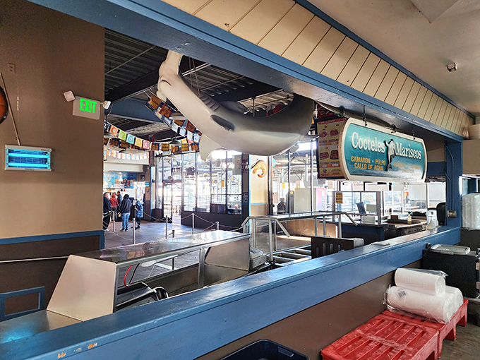 Step inside and let the adventure begin! The market's interior is a bustling hive of activity, where the catch of the day meets culinary magic.