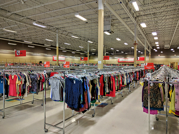 Endless racks of possibility stretch before you. It's like stepping into a wardrobe that leads to Narnia, but with more vintage denim.