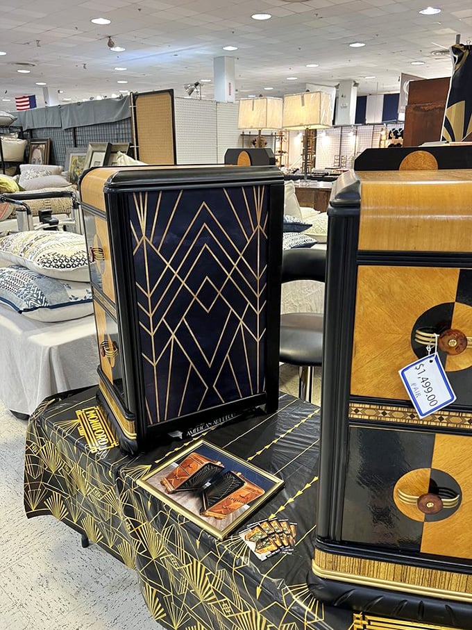 Art Deco dreams come alive in gold and black. This isn't just furniture; it's functional art with a story.