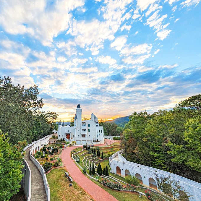 A castle with a view! Nestled among the lush greenery of the Blue Ridge Mountains, Uhuburg stands as a majestic beacon of whimsy and wonder.