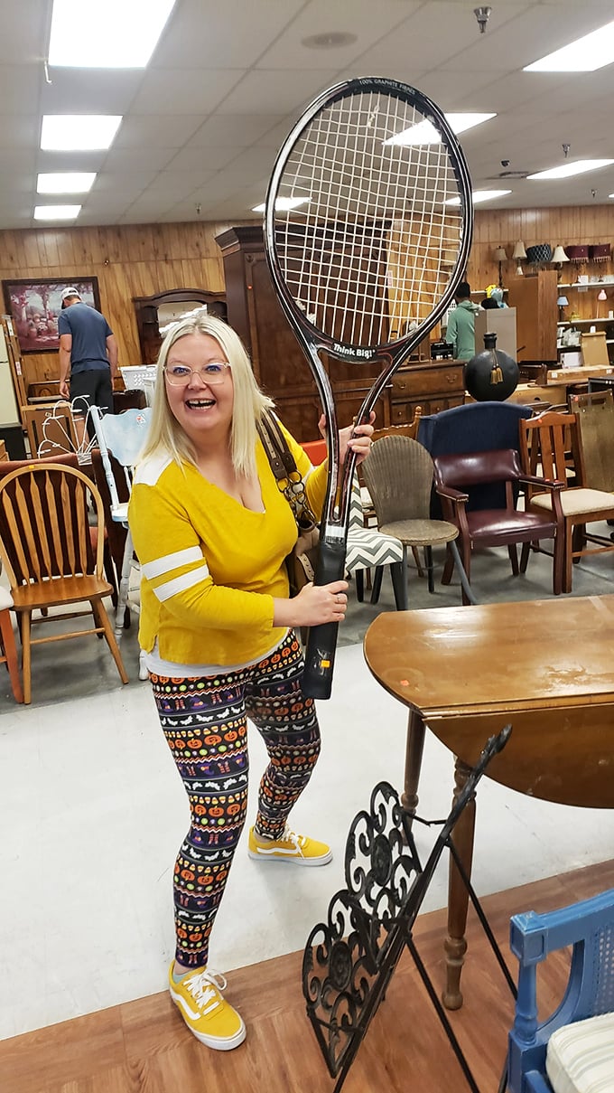 Serve up some style! This oversized tennis racket could double as a satellite dish or the world's largest fly swatter. Game, set, match!