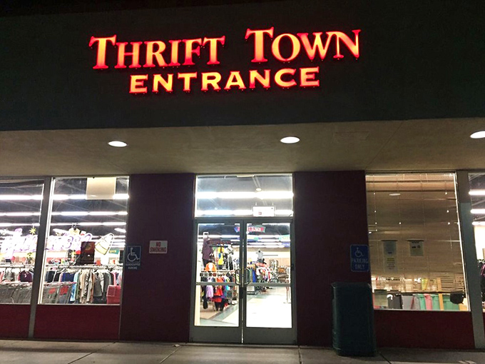 "Open sesame!" The glowing entrance beckons, promising a treasure trove of secondhand wonders within.