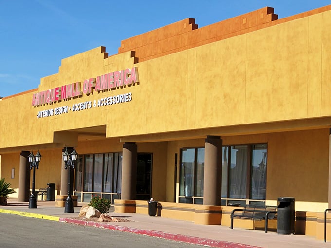 Sunshine and antiquing - a match made in Nevada heaven. The mall's golden facade beckons treasure hunters from far and wide.