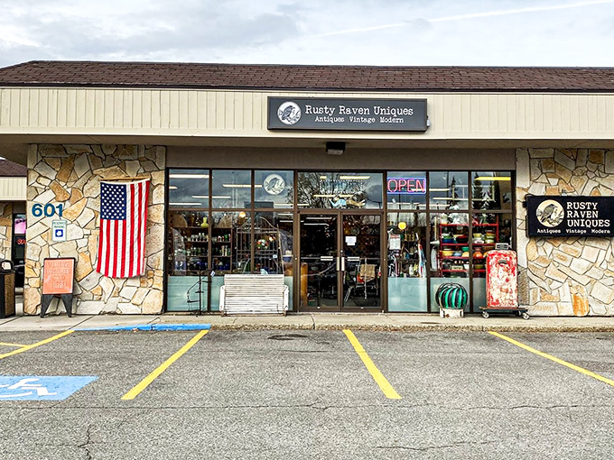 Stars, stripes, and vintage delights! This entrance is like the wardrobe to Narnia, but instead of talking lions, you'll find chatty antiques.