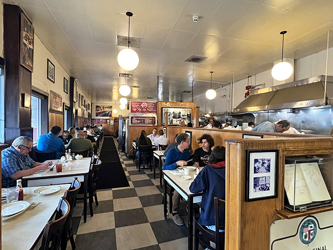 Inside, the checkered floor and no-nonsense counter seating tell you everything: this isn't about trends, it's about timeless comfort that's kept Angelenos coming back since 1924.