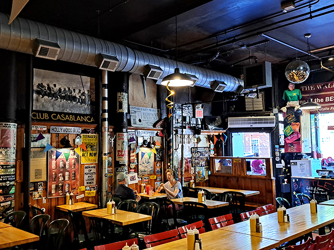 Step into burger paradise! This eclectic interior is a feast for the eyes, rivaling the mouthwatering feasts on your plate.