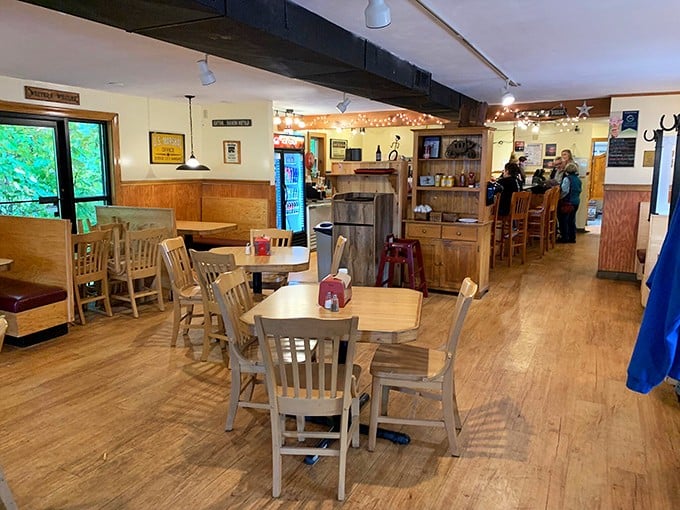 Step inside and feel the warmth. This isn't just a restaurant; it's a cozy cabin where burger dreams come true.