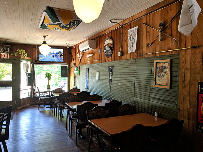 Step into a time capsule of comfort! Scribles' wood-paneled interior feels like your favorite college hangout got a delicious upgrade.