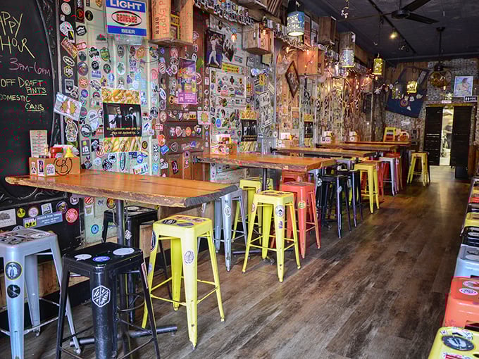 Step inside and feast your eyes on a kaleidoscope of memorabilia. This isn't just decor; it's a time machine fueled by nostalgia and craft beer.