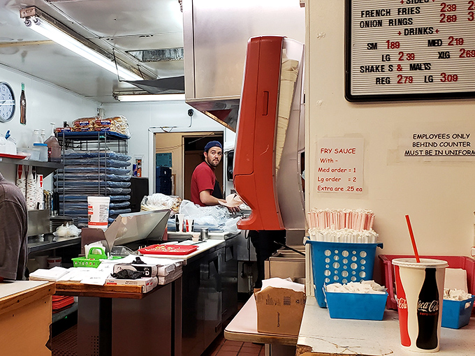 Behind the scenes of burger magic. This kitchen's got more sizzle than a Tarantino film, and twice the flavor.