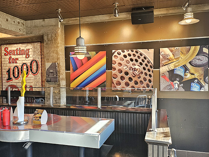 Step into a burger lover's dream! JL Beers' interior is a perfect blend of industrial chic and cozy pub vibes.