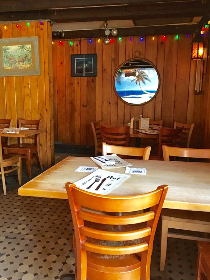 Step into a time capsule of nautical nostalgia. This wood-paneled wonderland is where Christmas lights and seafaring dreams never fade.