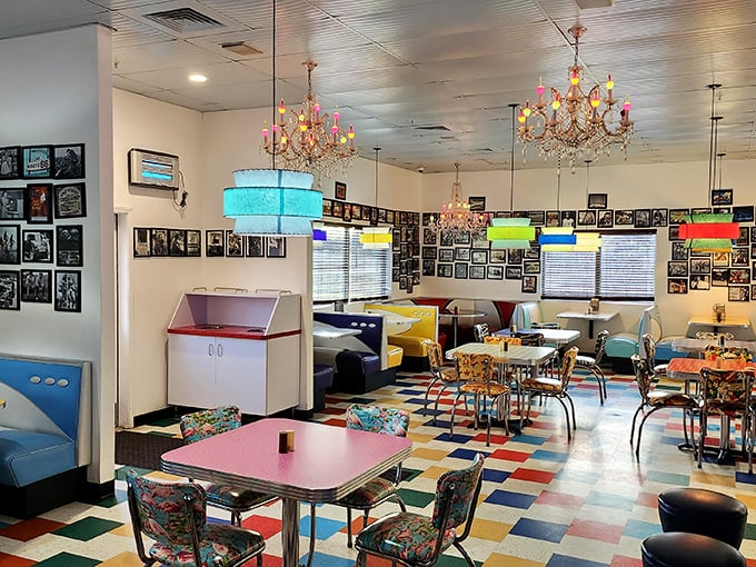 "Step into a time warp of deliciousness! Red's interior is a kaleidoscope of retro charm, where every booth tells a story."