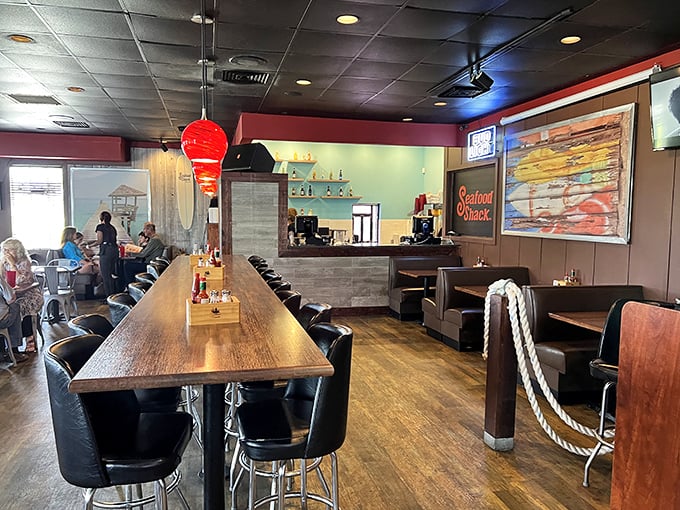 Step inside and let the nautical vibes wash over you. This cozy interior is where seafood dreams come true, and calories fear to tread.