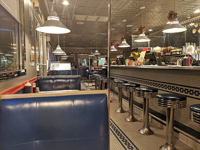 Chrome, neon, and vinyl, oh my! The interior of Patriots Diner is a retro wonderland that'll make you want to break out your best sock hop moves.