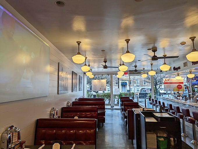 Slide into these cherry-red booths and you'll swear you've stumbled onto the set of "Happy Days." Nostalgia never looked so delicious!
