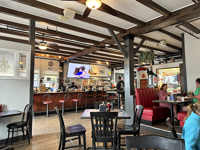 Step inside and you're greeted by a nautical wonderland. It's like the inside of a ship captain's dream, but with better food.