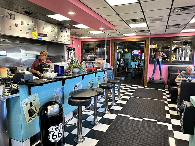 Step inside and be transported to a world where Elvis is king and milkshakes rule. The checkered floor practically begs you to do the twist!