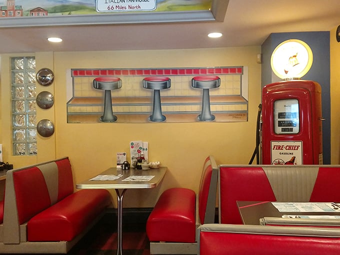 Slide into a booth and feast your eyes on this 1950s wonderland. It's like the Fonz and Betty Boop joined forces to decorate.