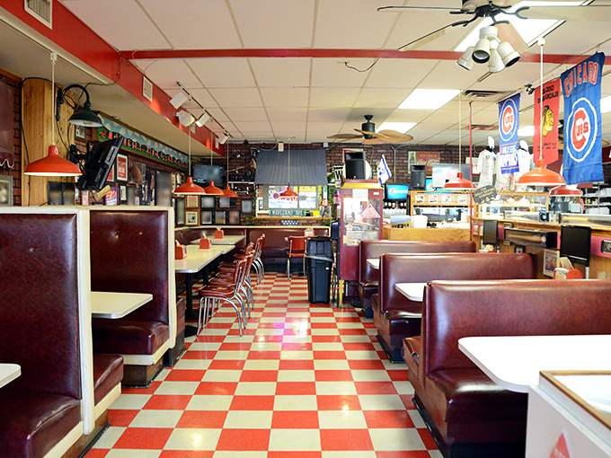 Checkered floors and chrome dreams! The interior of Ken's is like a hug from your favorite decade, complete with cozy booths and memorabilia galore.