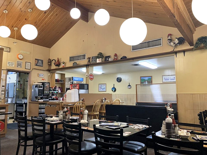 Step into a time capsule of comfort. Paper lanterns and kitschy decor create the perfect backdrop for your morning feast.