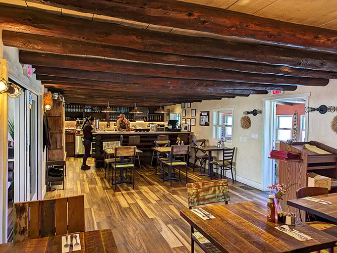 Step into burger heaven: Where rustic beams meet modern flair, and every table promises a taste adventure.