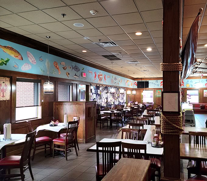 Step into a nautical wonderland! The interior's whimsical sea creature murals transport you to an underwater adventure, minus the scuba gear.