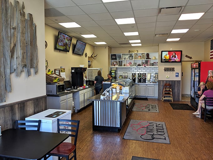 Step into donut paradise! The rustic-meets-modern interior is as inviting as the aroma of freshly baked goodies wafting through the air.