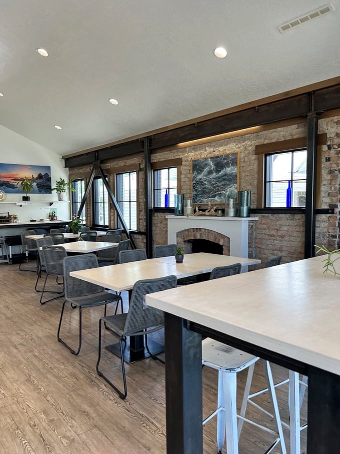 Rustic meets chic in this cozy interior. It's like your favorite beach shack got a makeover from Chip and Joanna Gaines!