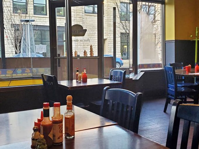 Step into a world where breakfast reigns supreme. The Chef's cozy interior, with its blue chairs and warm lighting, feels like your favorite aunt's kitchen – if she were a breakfast wizard.