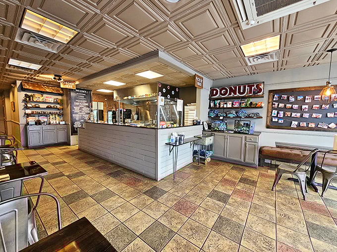 Step inside and prepare for a donut wonderland! The aroma of fresh-fried dough will transport you straight to dessert heaven.