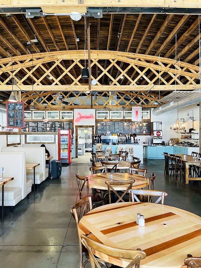 Step into a cozy time machine where rustic charm meets modern comfort. It's like grandma's kitchen got a hipster makeover!