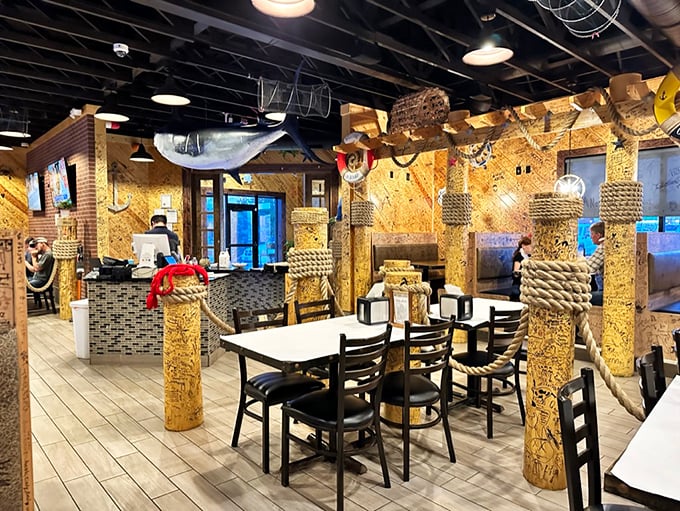Step inside and you're suddenly in Poseidon's man cave! This nautical wonderland is where seafood dreams come true, and calories don't count.