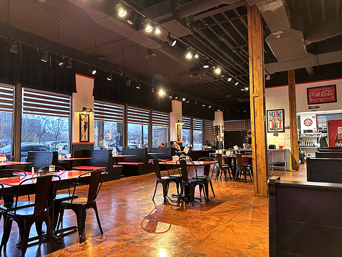 Step into a time warp where modern meets nostalgia. This interior could be the set of a hip sitcom about a diner that serves up laughs and killer omelets.