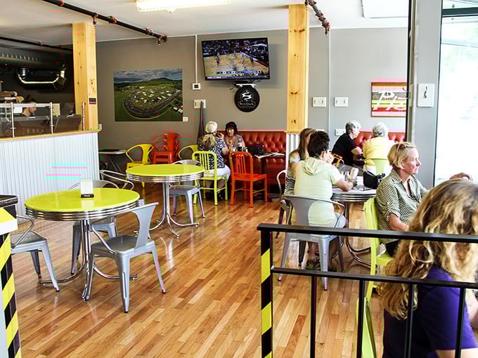 Comfort meets color in this cozy dining room. It's like your favorite aunt's kitchen got a funky makeover from a Food Network star.